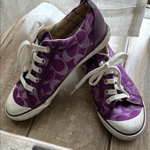 Coach | Shoes | Coach Purple And White Signature Sneakers | Poshmark